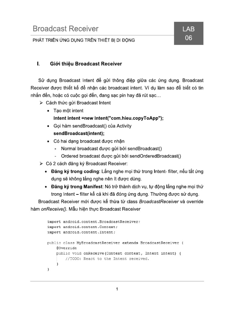 Lab06 BroadcastReceiver | PDF