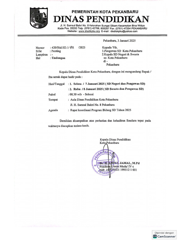 Undangan Rapat Pengawas SD Dan Kepsek SD | PDF