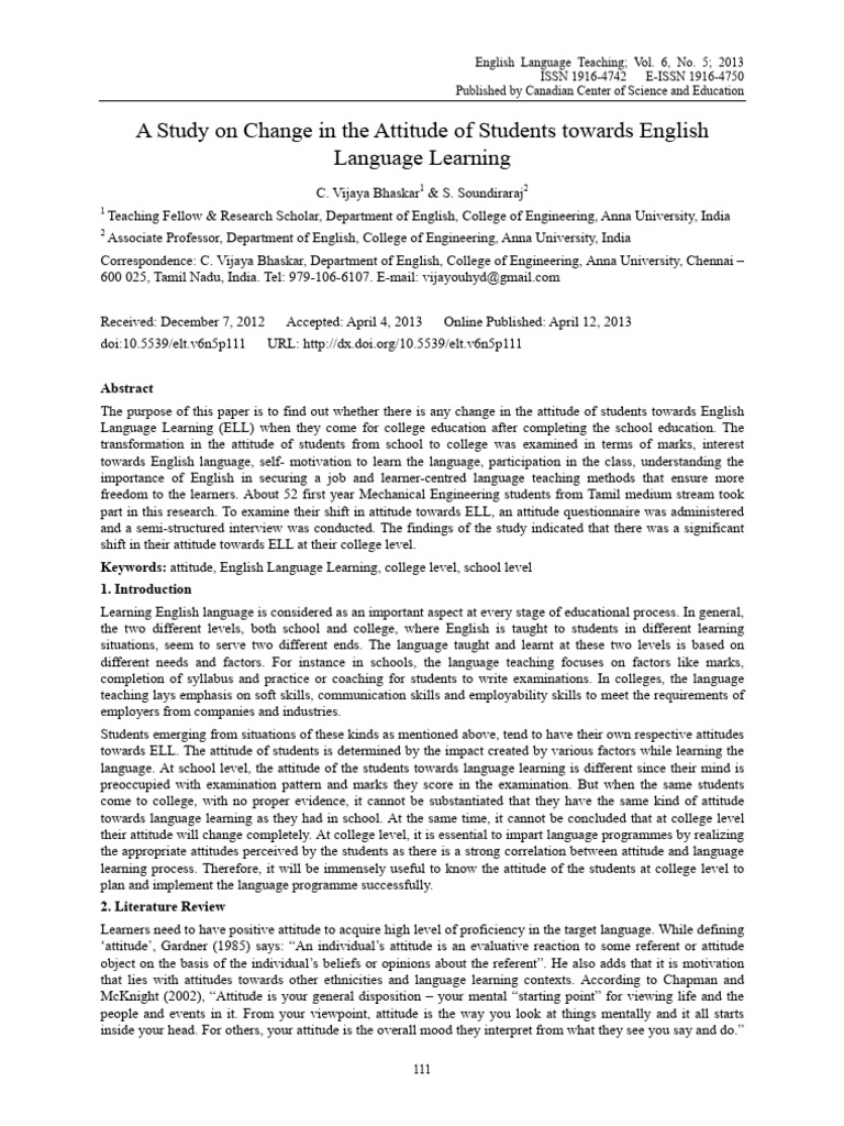 A Study On Change in The Attitude of Students Towa | PDF | Attitude ...