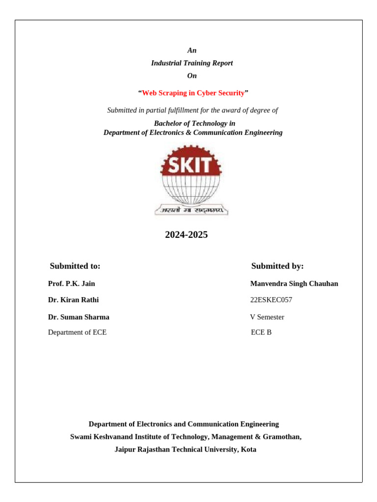 Manvendra (22ESKEC057) V Sem ITR Report | PDF | Computer Security | Security