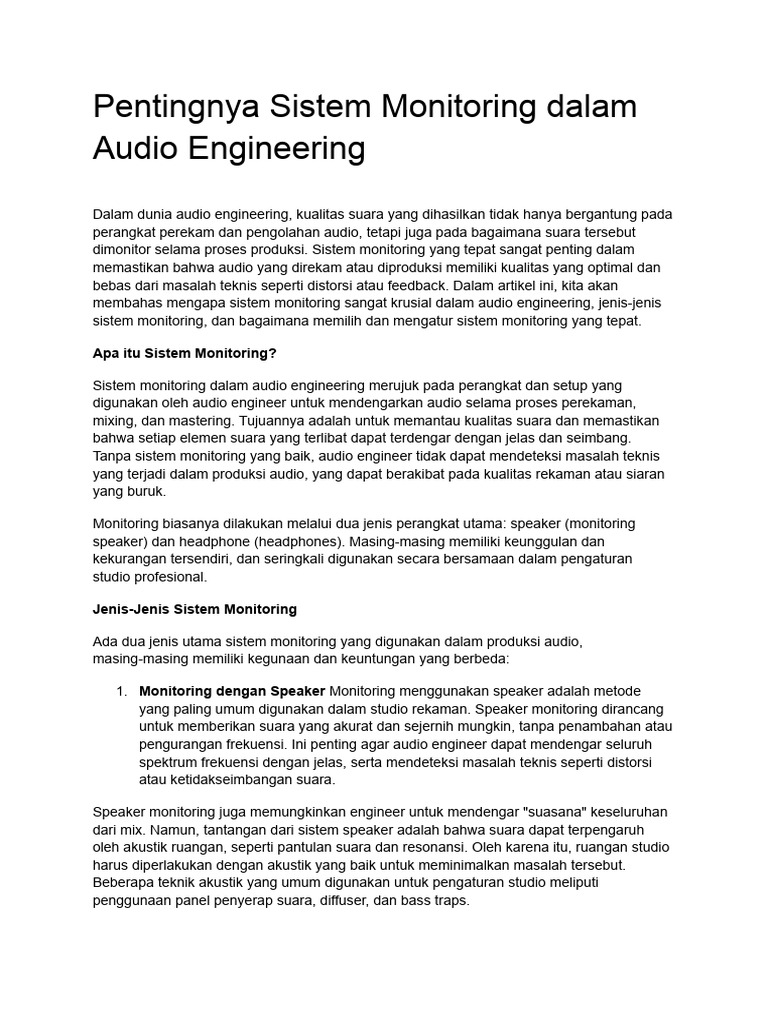 Pentingnya Sistem Monitoring Dalam Audio Engineering | PDF