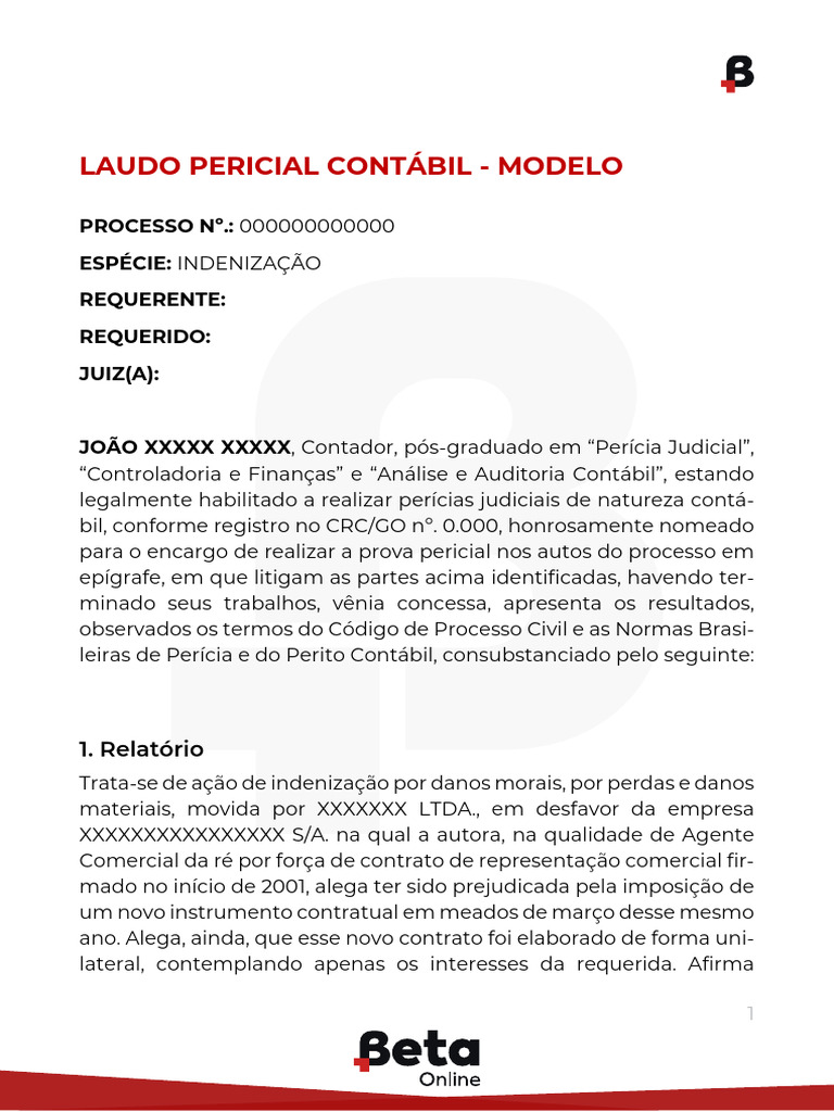 Laudo Pericial Contabil - Modelo | PDF | Indenização | Contabilidade