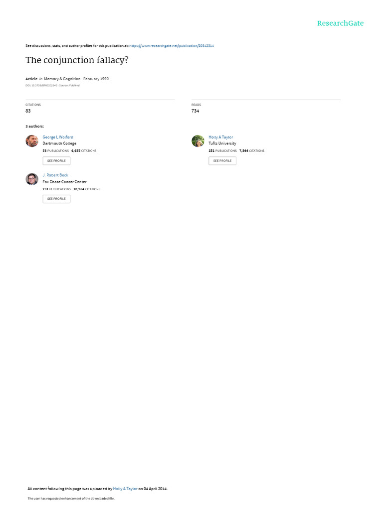 The Conjunction Fallacy | PDF | Representativeness Heuristic | Probability