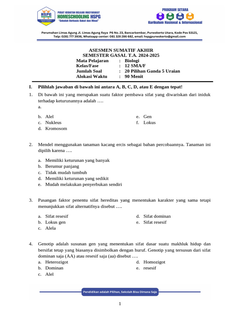 SOAL - BIOLOGI - 12 (Hadyan+Alif) | PDF