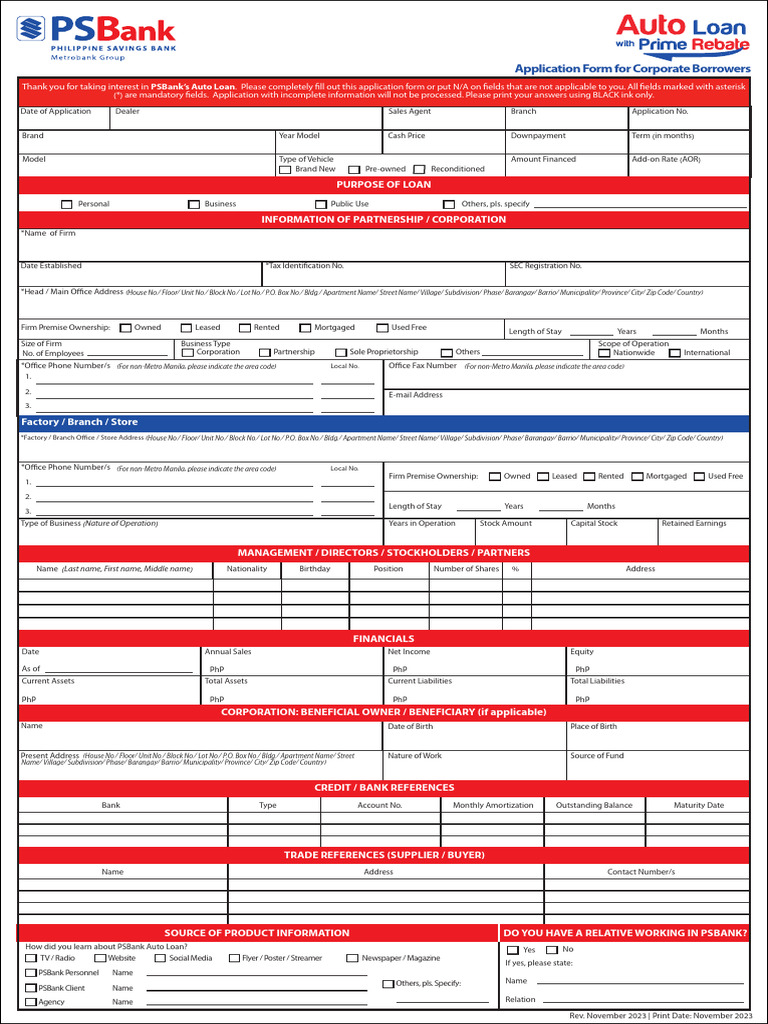 Auto-Loan-Application Form Zample Corpo | PDF | Mortgages | Banks