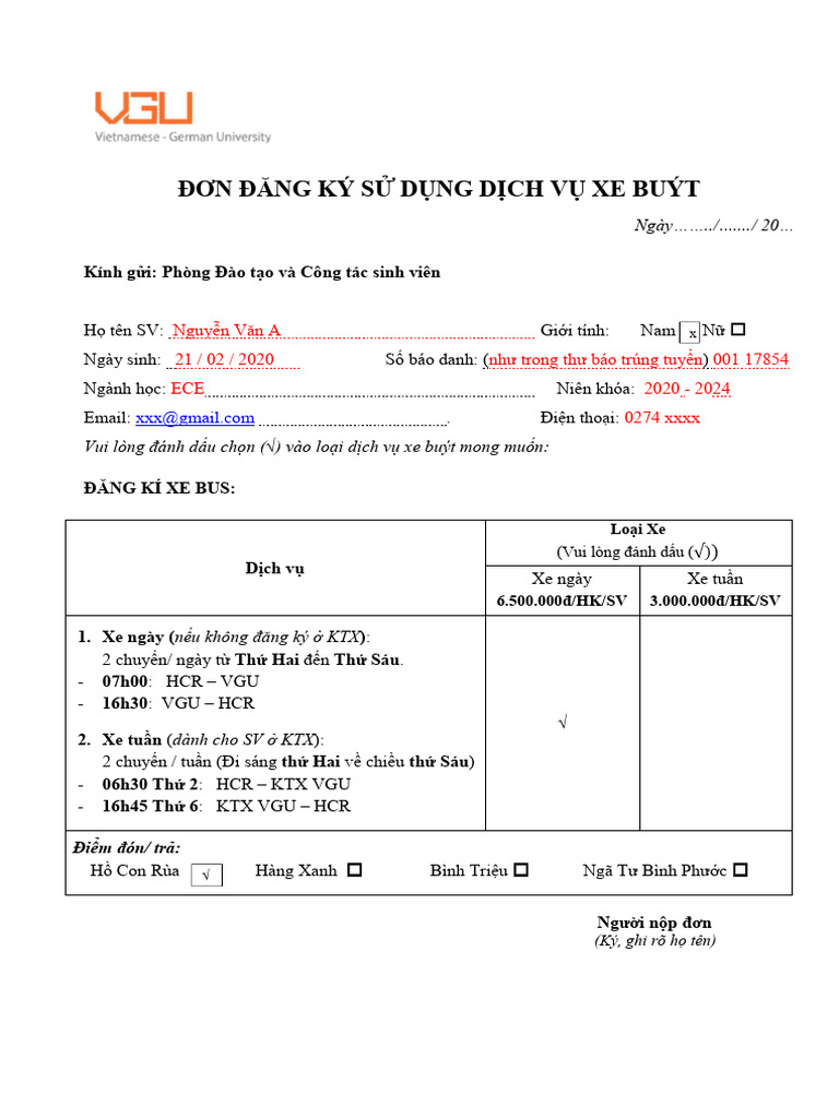 2020 - Bus-Register - Form - VN - Sample | PDF
