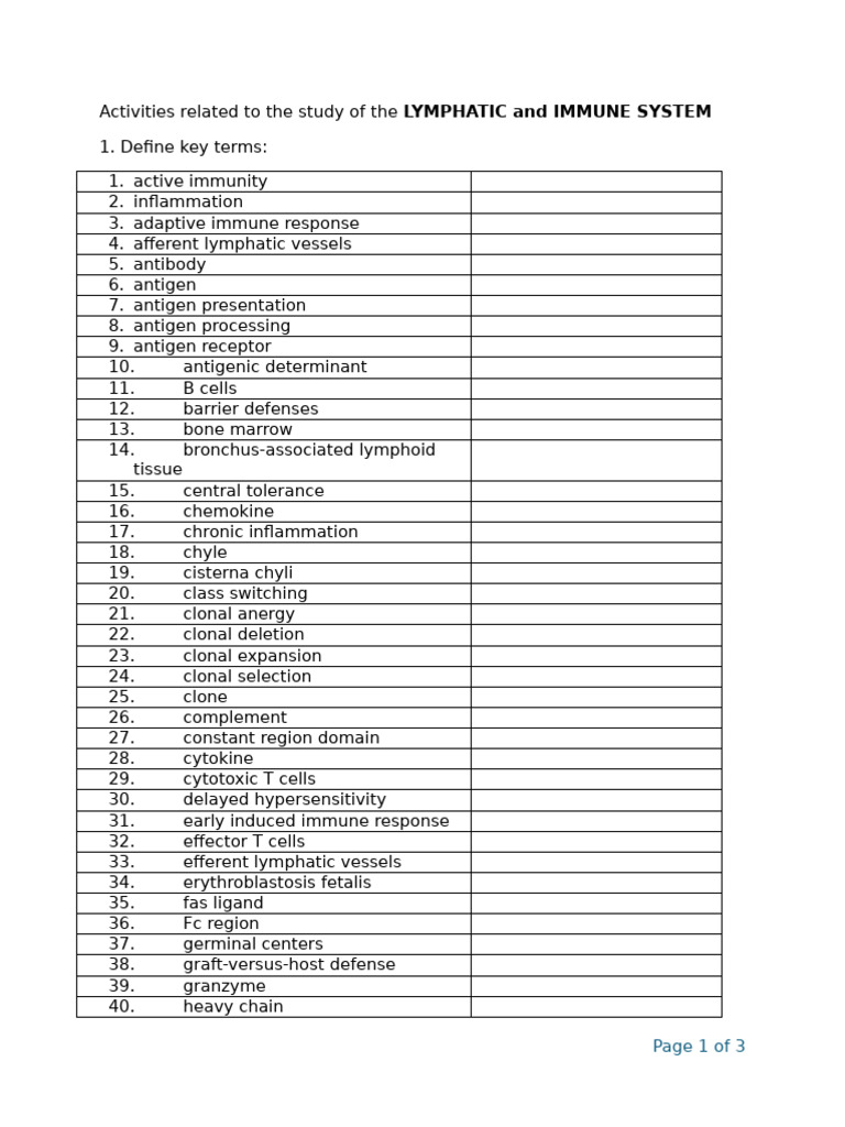 AP Activities RT Lymphatic Immune System | PDF | Immune System | Lymphatic System