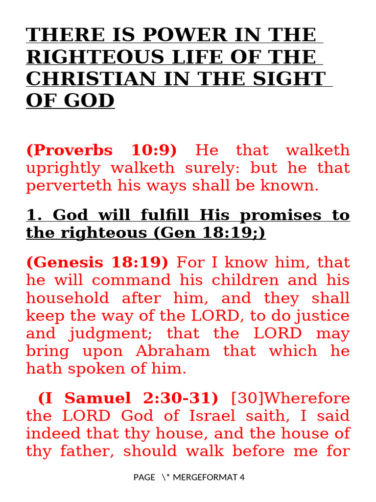 There Is Power of A Righteous Life of The Christian in The Sight of God ...