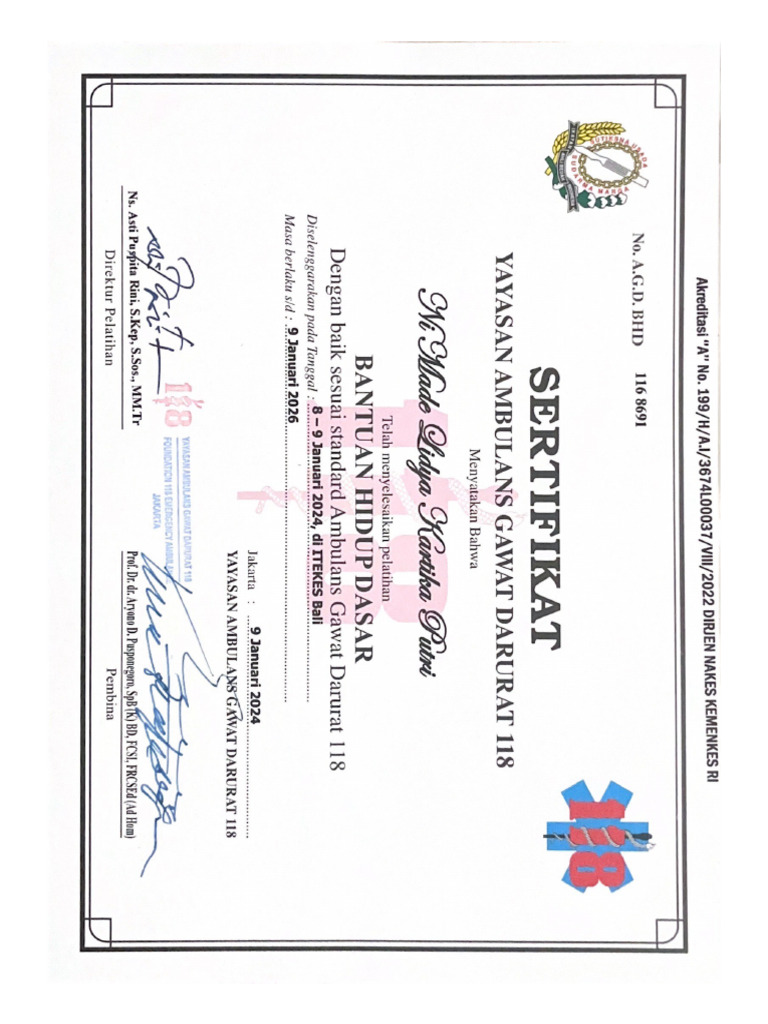 Sertifikat BHD - Ni Made Lidya Kartika Putri | PDF