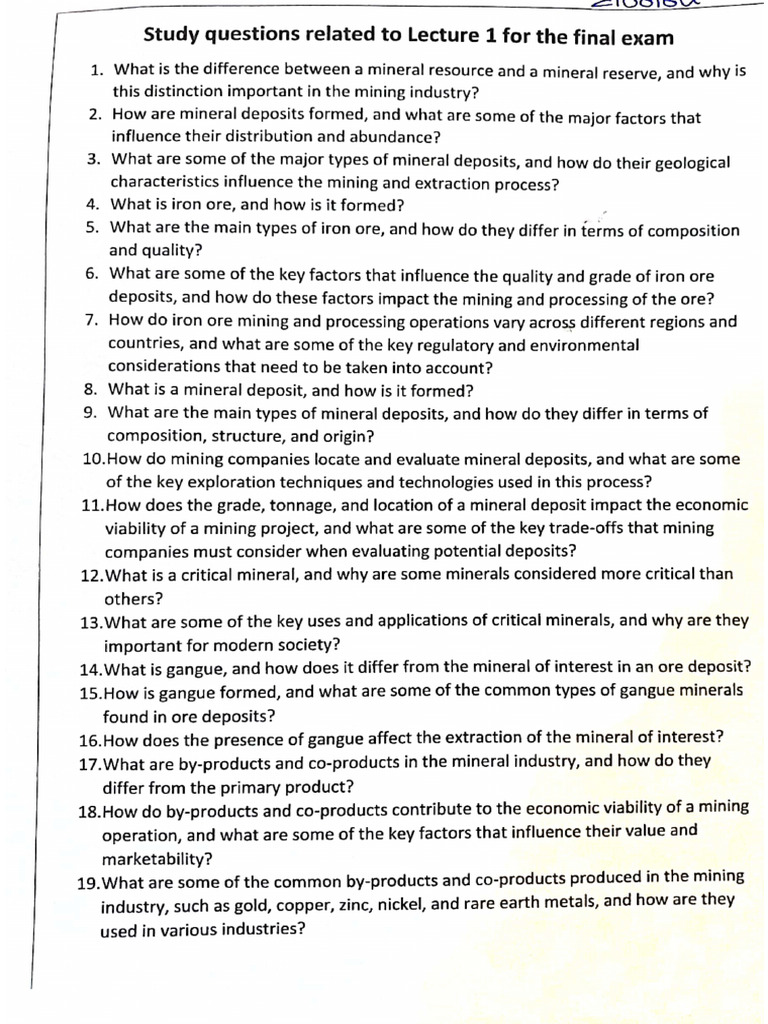 Economic Mineral and Mineral Exploration Lecture 1 Tutorial | PDF