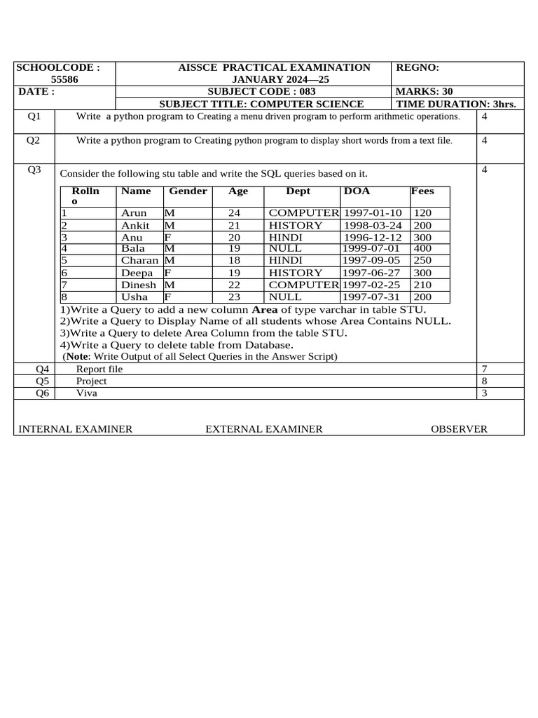 Computer Science Practical Exam | PDF