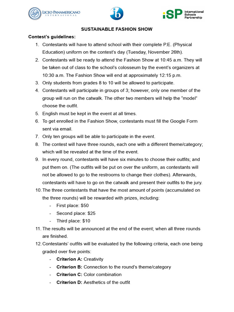 Sustainable Fashion Show - Contest's Guidelines (2) | PDF