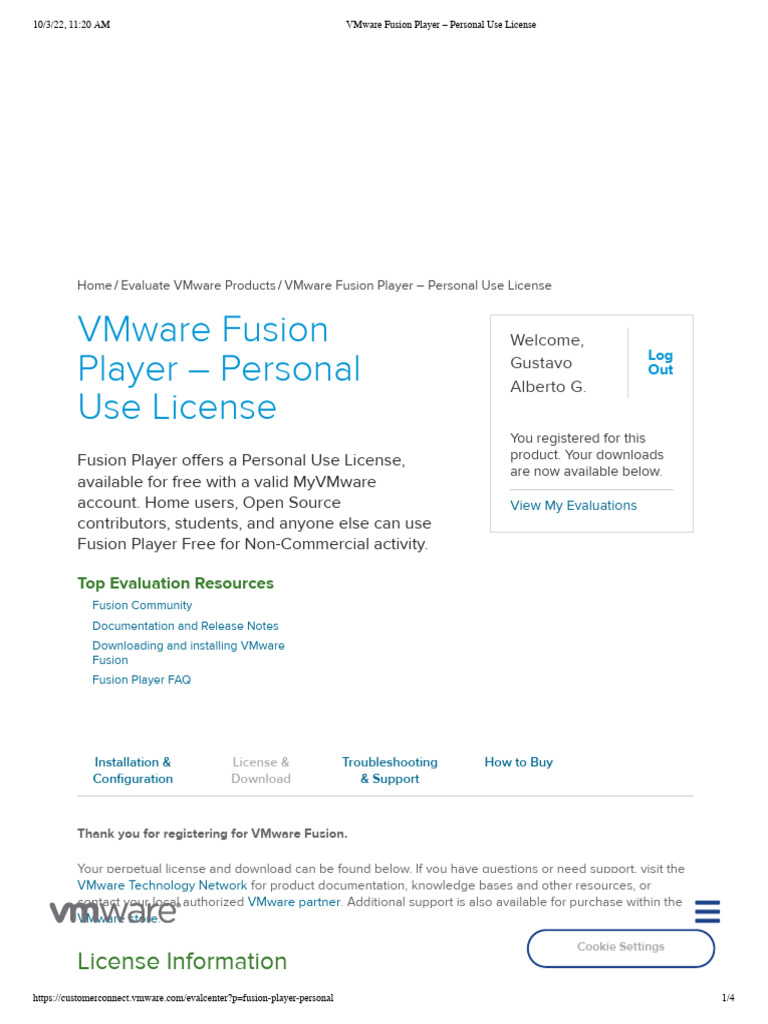 VMware Fusion Player - Personal Use License | PDF | Privacy | Http Cookie