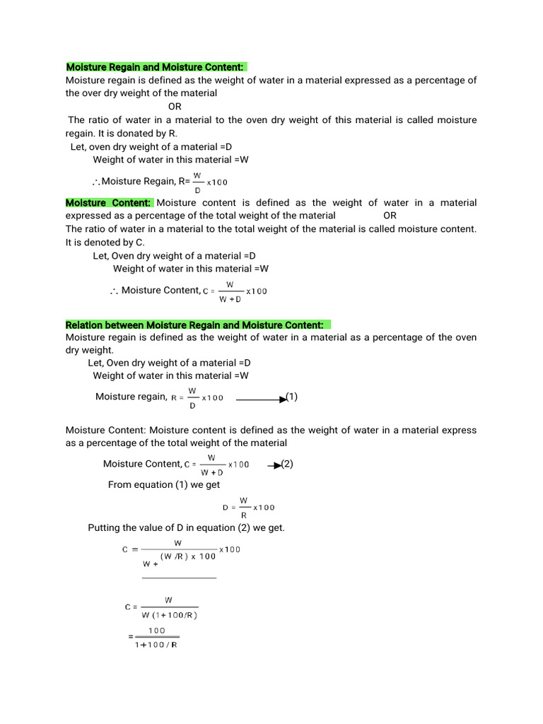 Moisture Regain and Moisture Content | PDF | Natural Materials | Textiles