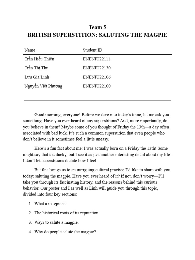 G02 - T05 - British Superstition - Saluting the Magpie - script - Thiện ...