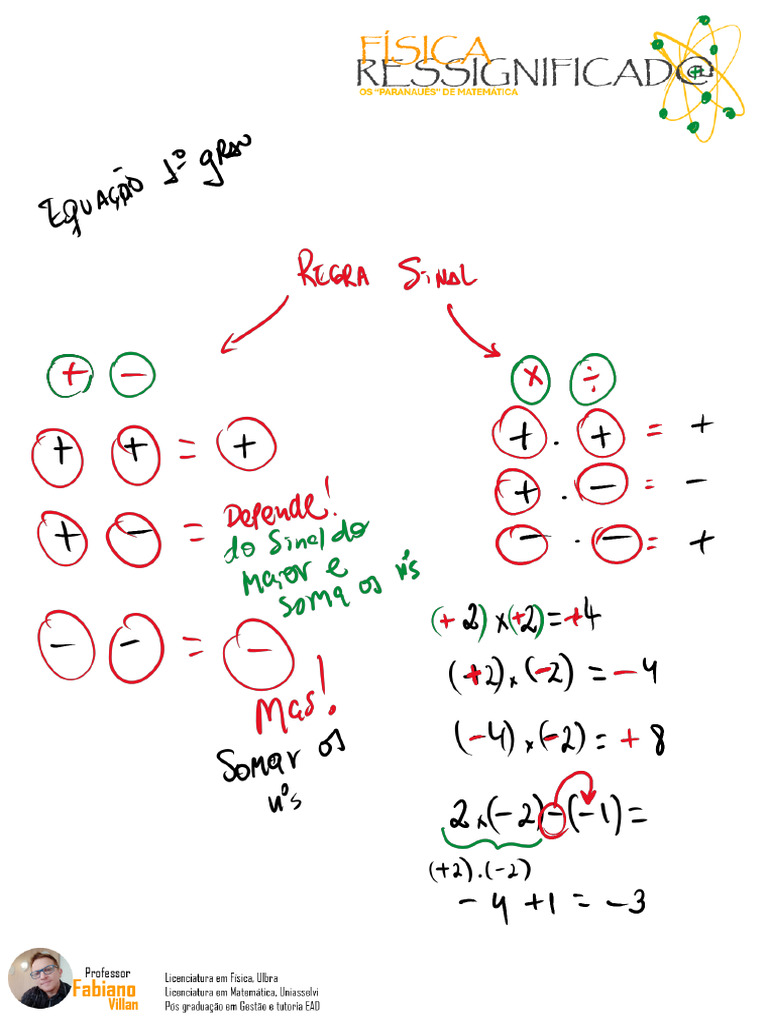Revisão regra de sinal e equação 1° grau 29.10 | PDF