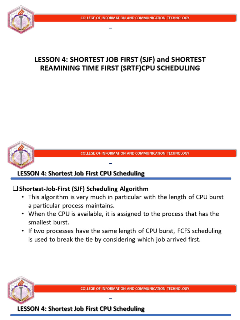 Lesson 4 Sjf Sjrt Cpu Scheduling 2 Pdf Scheduling Computing