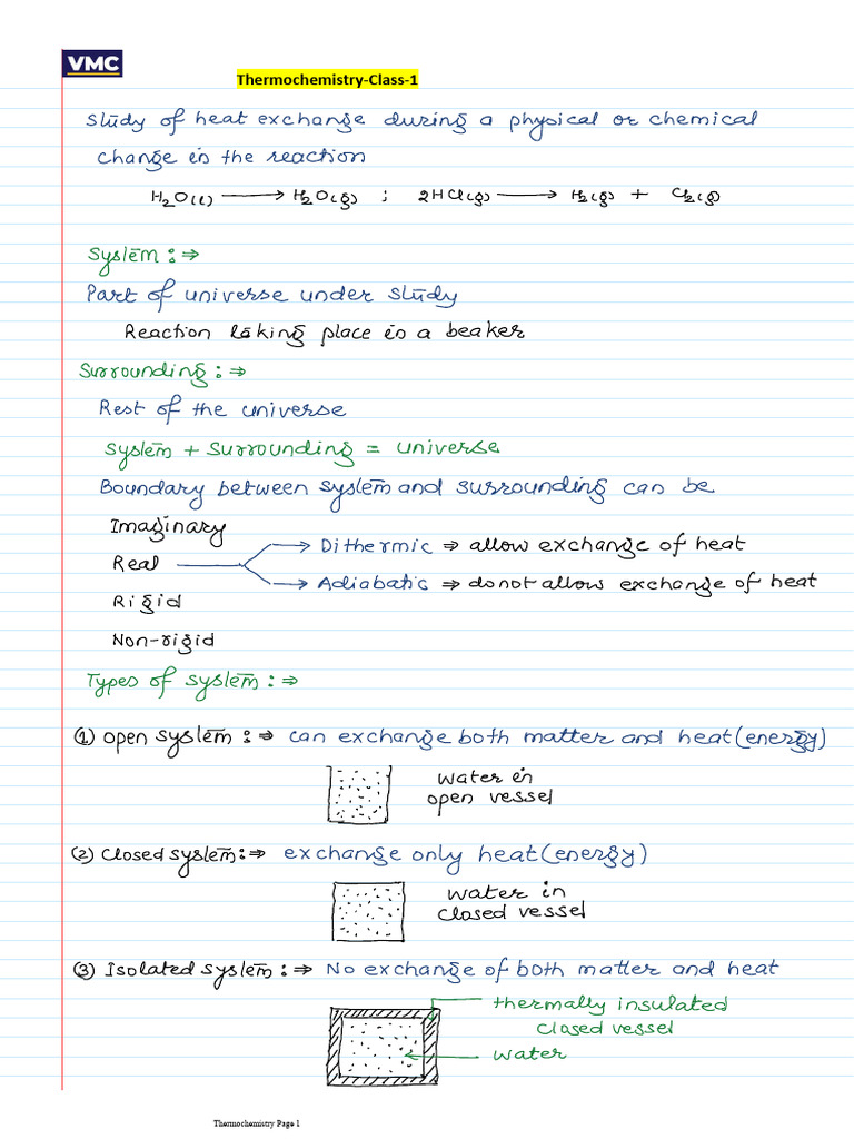 Thermochemistry Live Class-1 Teacher Notes | PDF