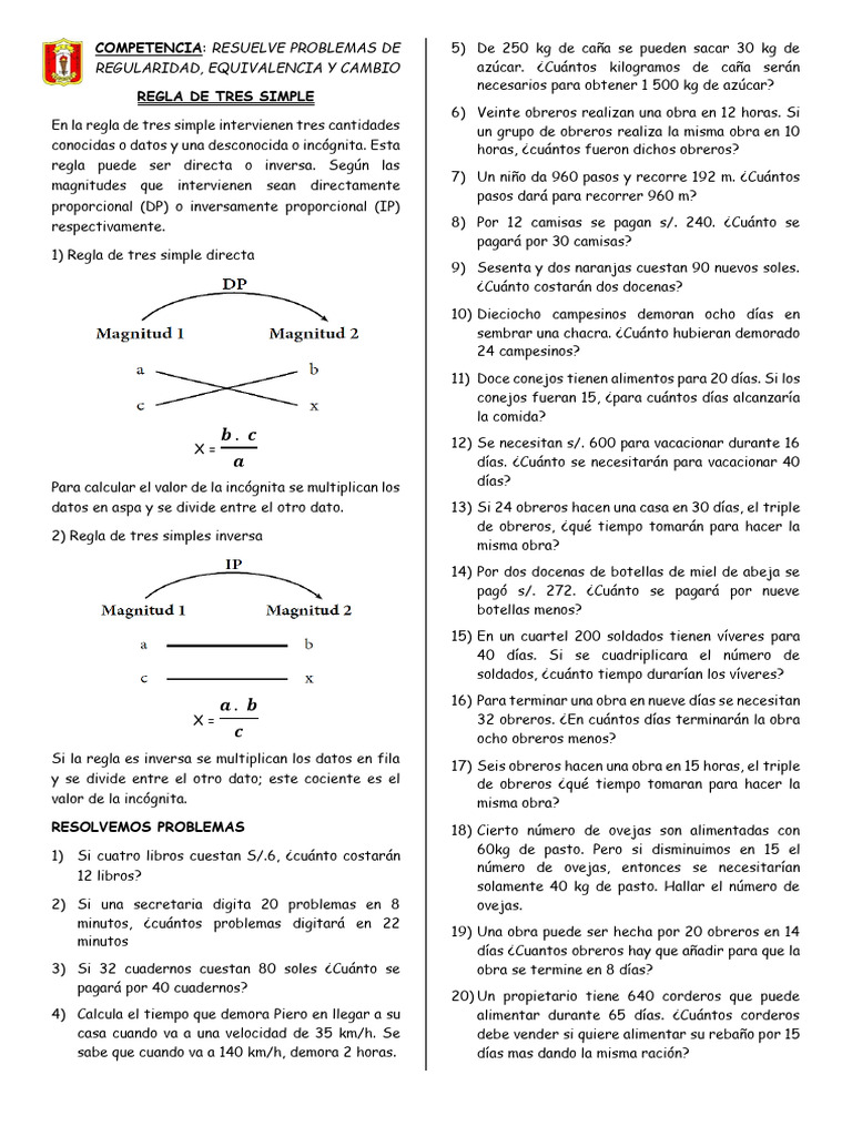 Anexo Sesion 9 Regla de Tres Simple | PDF