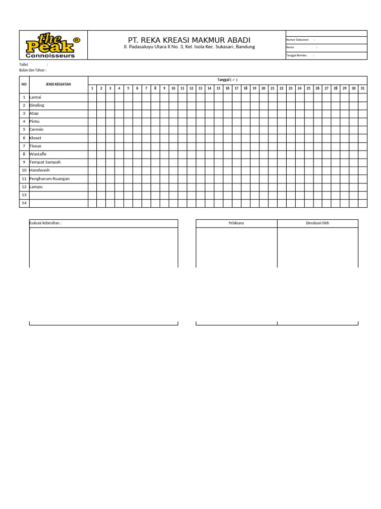 Form Checksheet Kebersihan | PDF