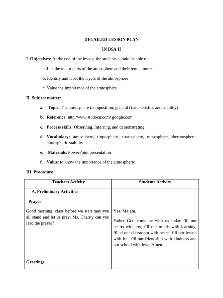 Detailed Lesson Plan Atmosphere | PDF | Atmosphere | Atmosphere Of Earth
