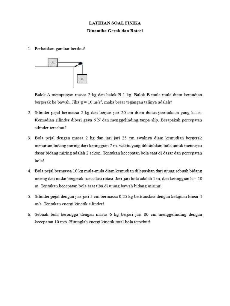 Soal Dinamika Rotasi Fisika | PDF