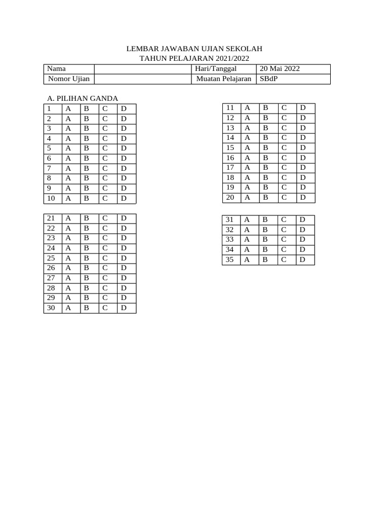 LEMBAR JAWABAN US SBDP | PDF