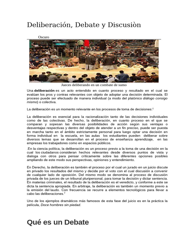 Deliberacion, Debate y Discusion | PDF | Deliberación