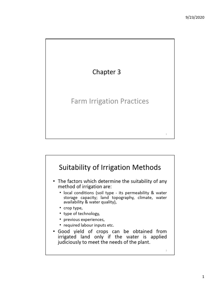 Effective Farm Irrigation Methods | PDF | Irrigation | Drainage Basin