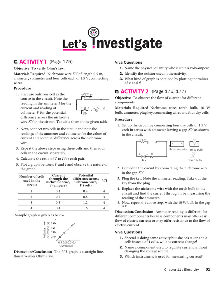 AIO 10th Science Ch. 11 Activity | PDF | Voltage | Electrical ...
