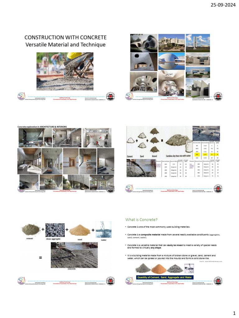 Building Technology - I - Basics of Concrete Construction 2024 - Prof. Alpa Pandya | PDF ...