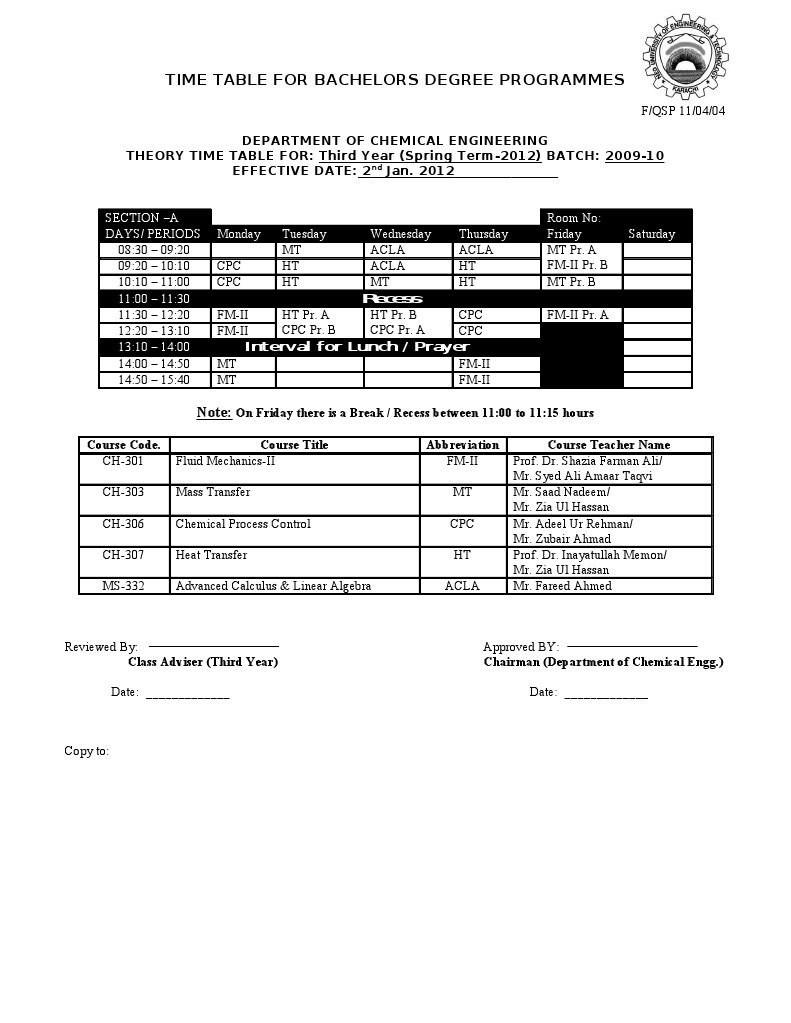 Third Year Time Table | PDF | Foreign Language Studies | Science & Mathematics