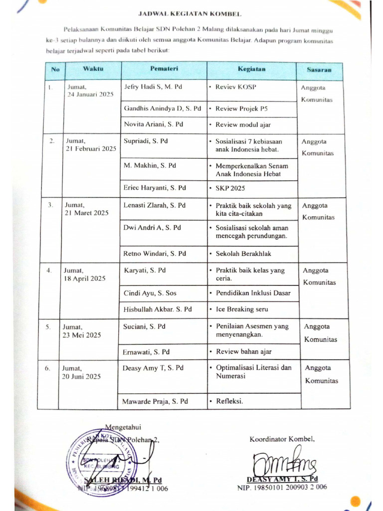 Jadwal Kombel | PDF