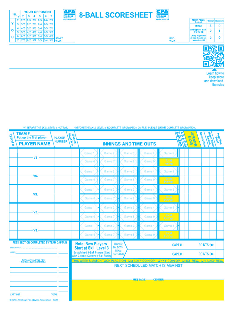 Scoresheet Aug 18 No Balls Allowedvs Hot Sticks | PDF | Cue Sports ...