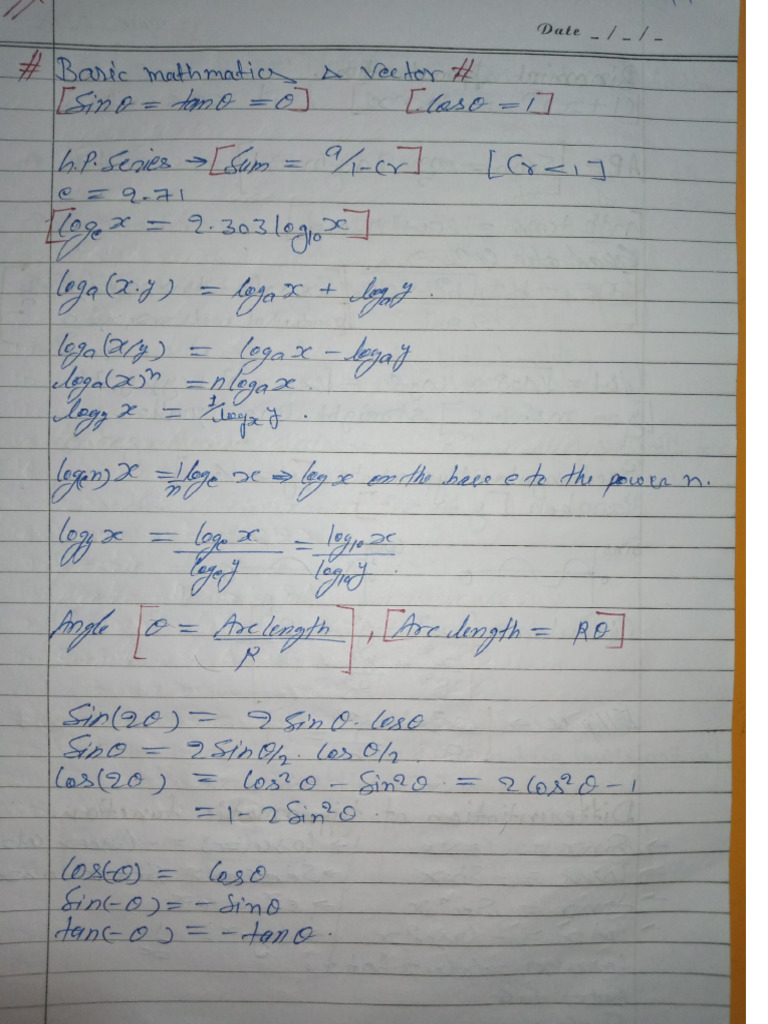 Basic Mathematics and Vector Short Note ($#@#) | PDF