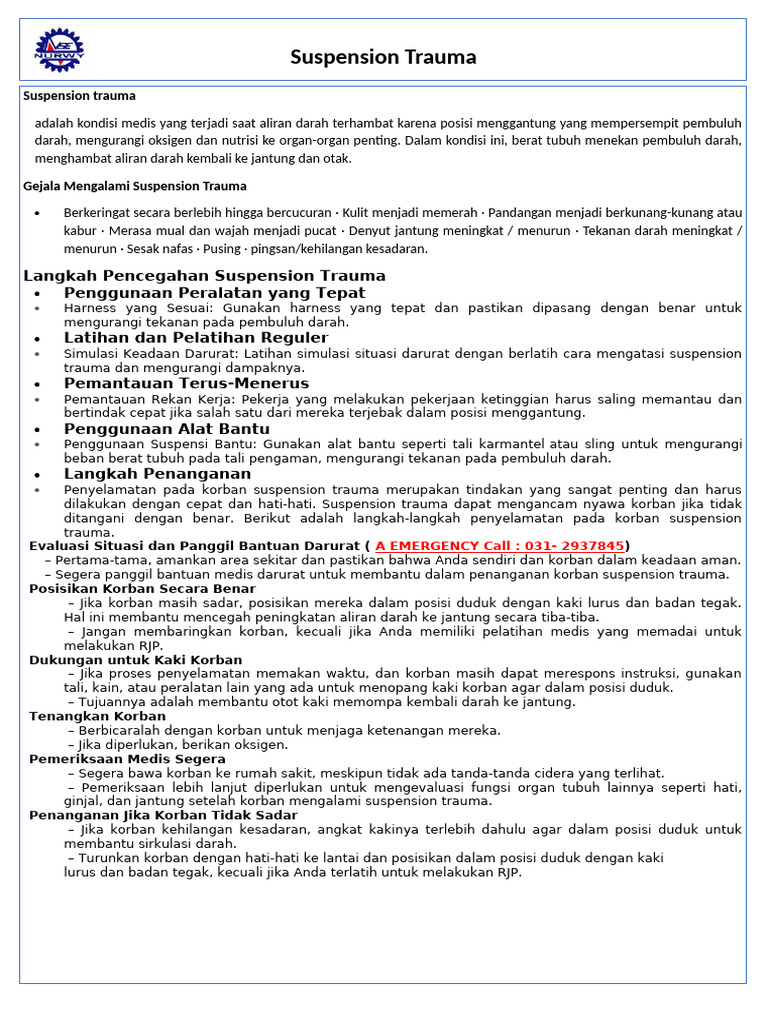 Instruction Card Suspension Trauma | PDF