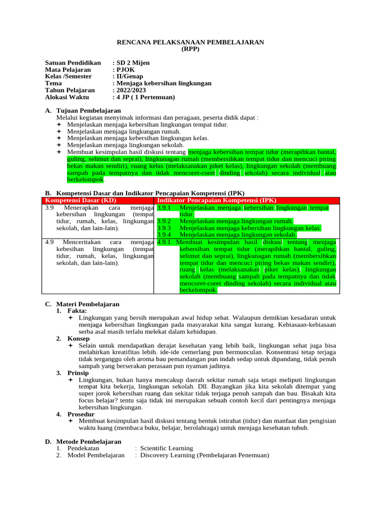 RPP - PJOK - Suprihatin, S.PD - Sd2mijen | PDF