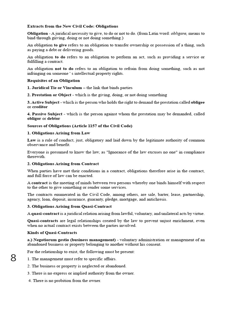 New Civil Code Extracts | PDF | Law Of Obligations | Payments
