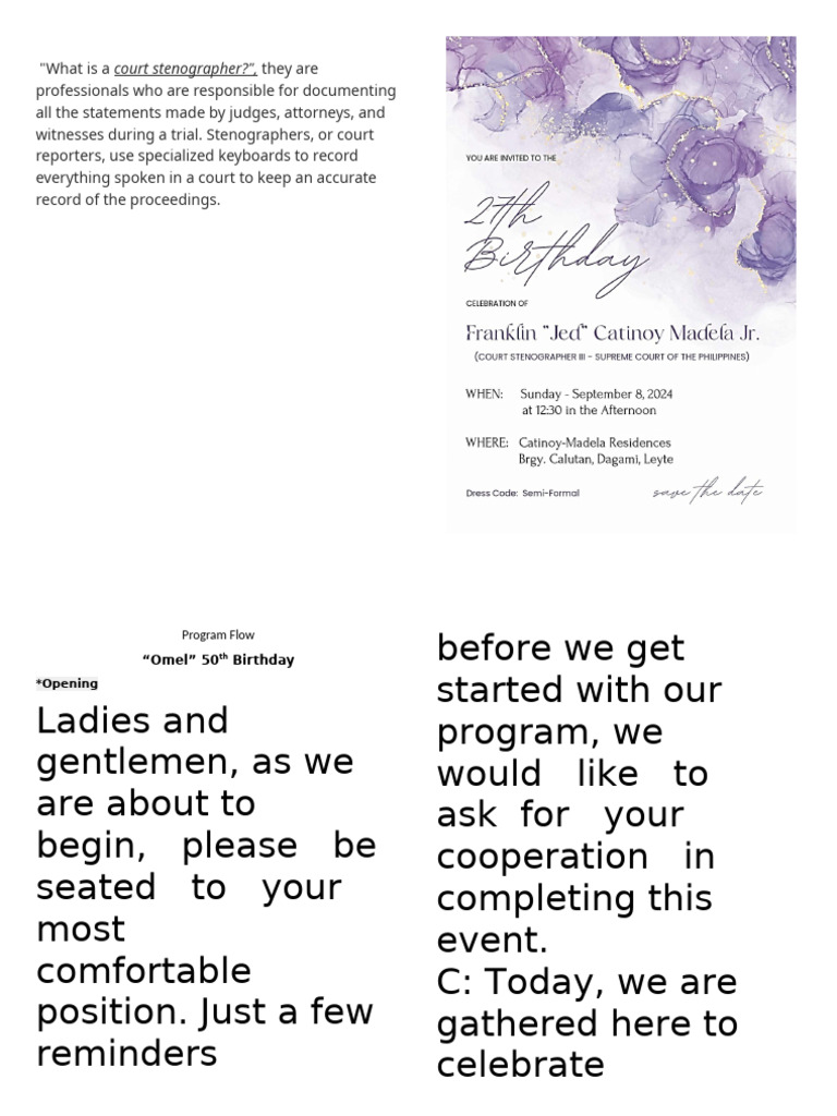 Birthday Script - CALUTAN JED | PDF | Birthdays