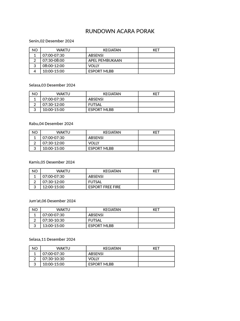 Rundown Acara Porak 2024 | PDF