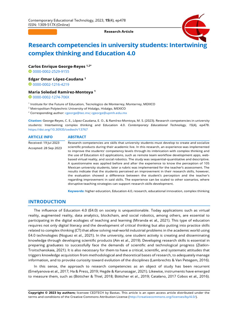 Research Competencies in University Students Intertwining Complex ...
