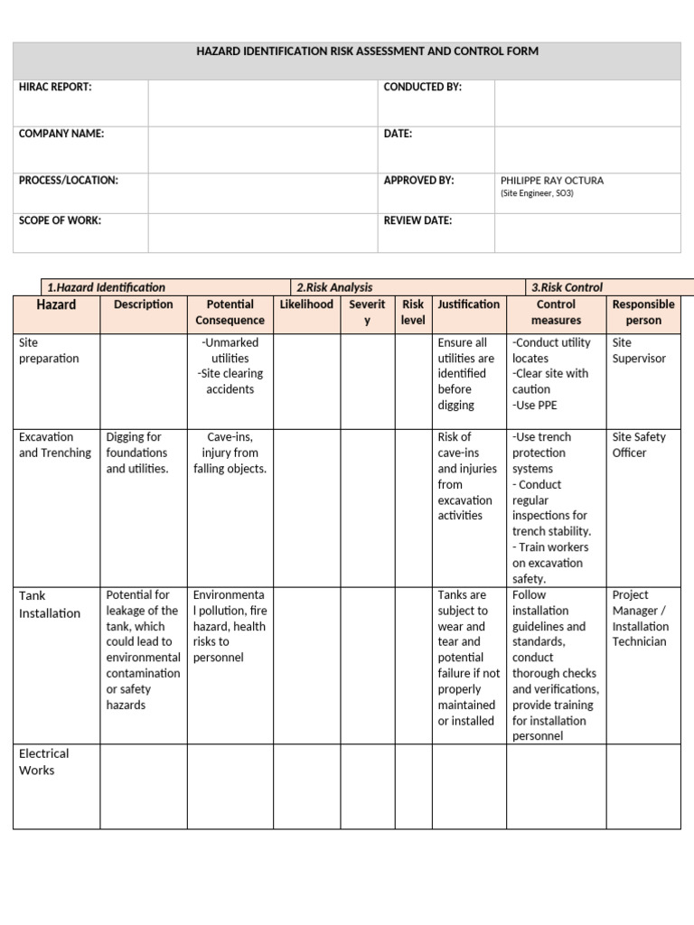 HAZARD IDENTIFICATION RISK ASSESSMENT AND CONTROL FORM | PDF | Risk ...