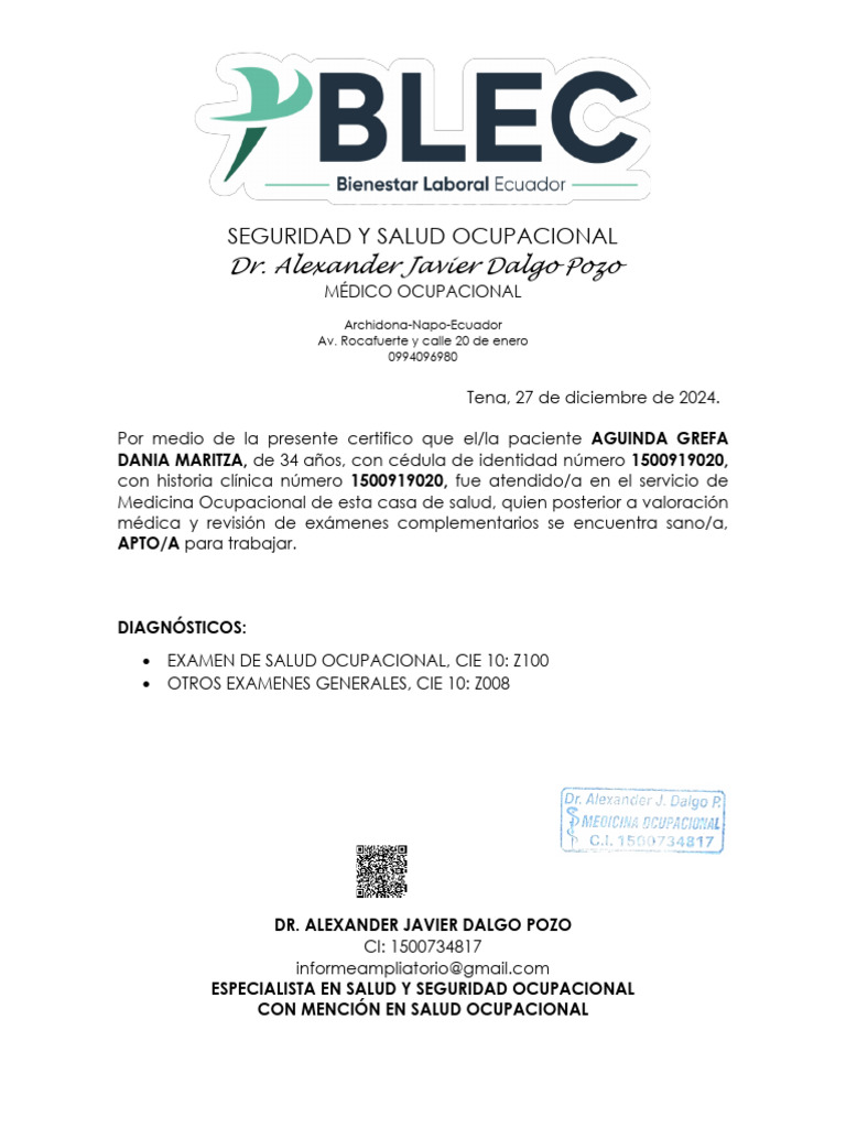 AGUINDA GREFA DANIA MARITZA Certi Apt Labo BLEC-signed | PDF