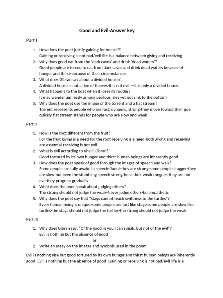 Good and Evil - Answer Key | PDF