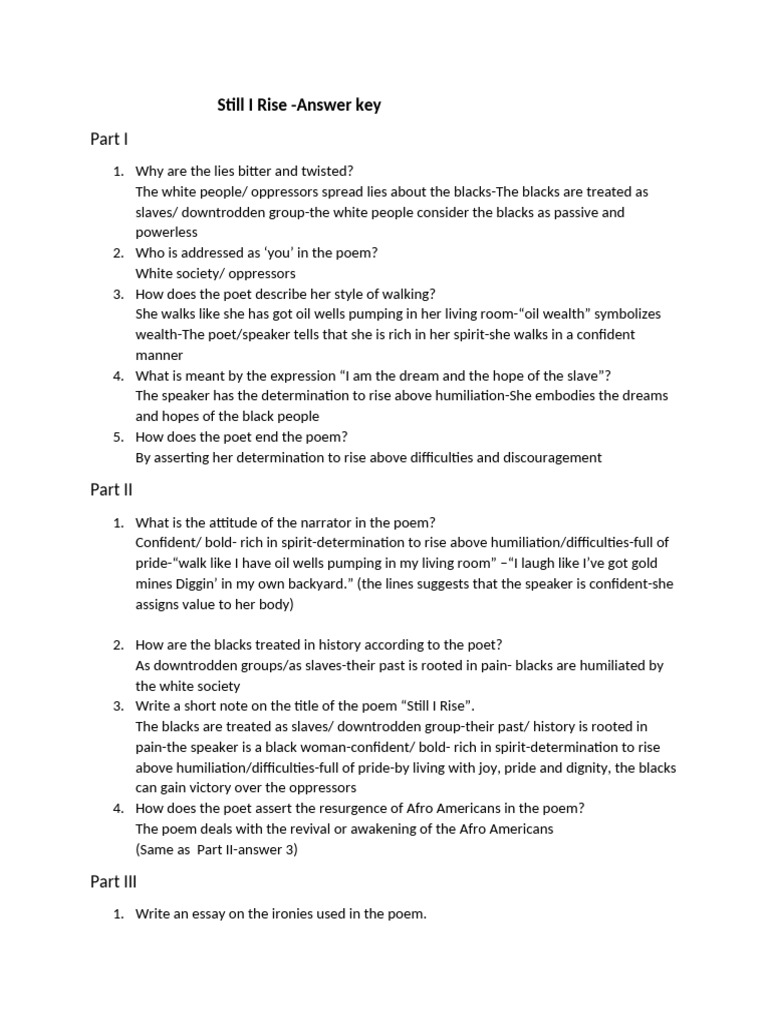 Still I Rise- Answer key | PDF