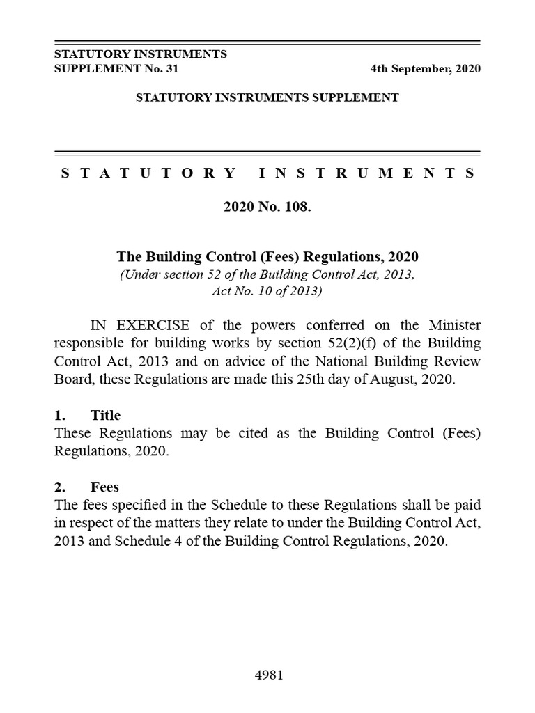 Building Control Fees Regulations 2020 | PDF | Government | Justice