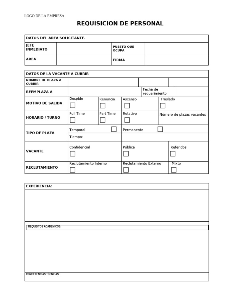 Formato Requisición de Personal | PDF