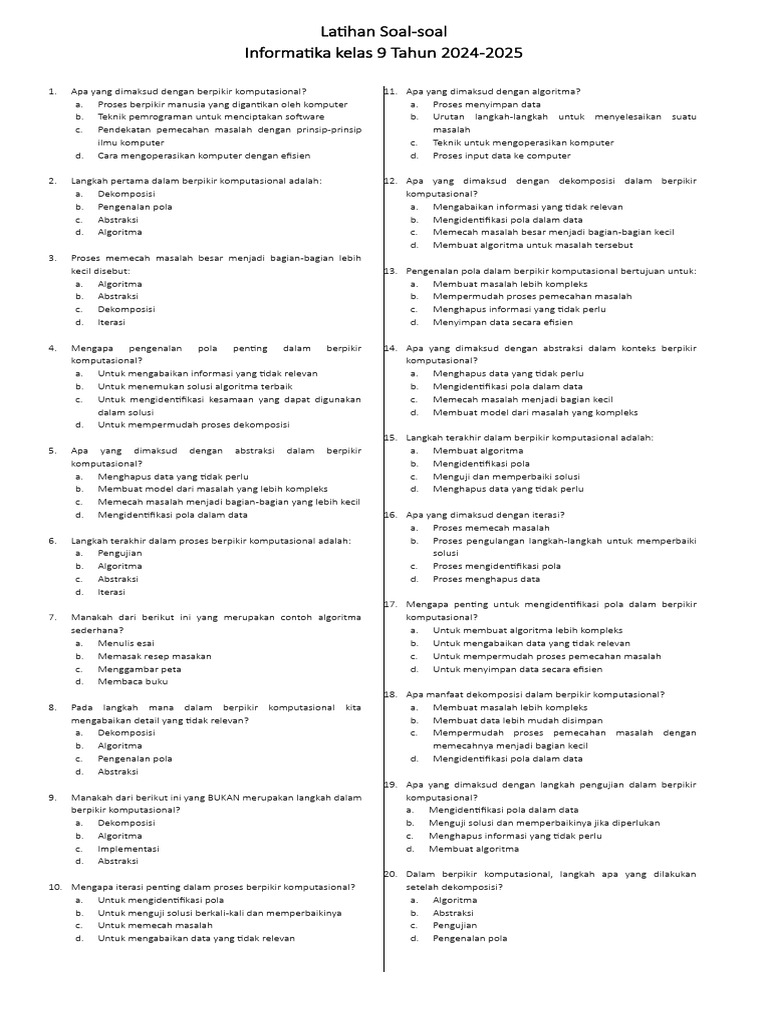 Latihan Soal Informatika Kelas 9 Ganjil | PDF