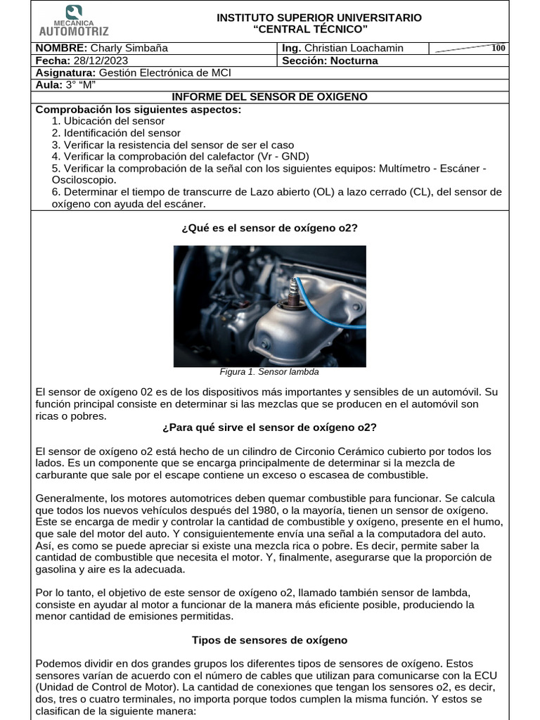 Informe Procedimental Sonda Lambda | PDF | Bienes manufacturados | Ingeniería