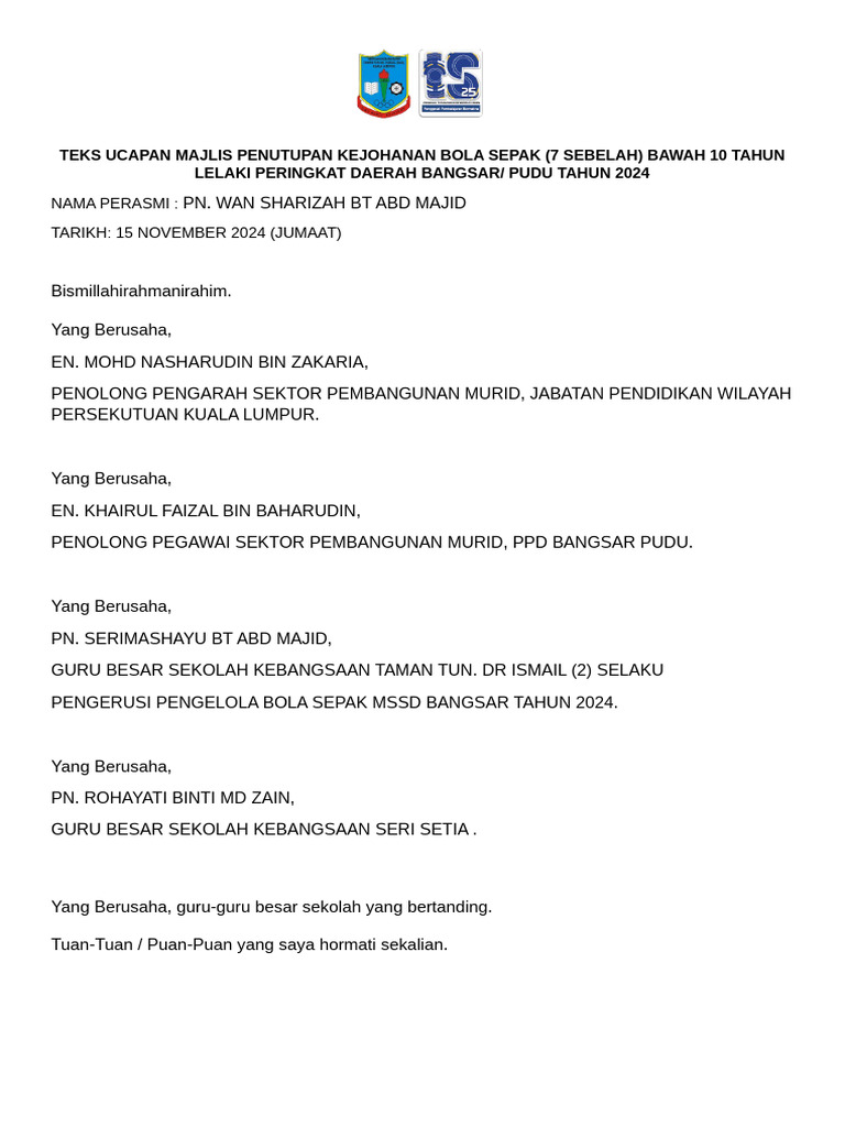 TEKS UCAPAN PERASMI | PDF